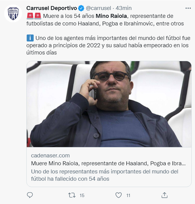 Raiola: Medios lo dan por muerto y él mismo sale a desmentirlo | CRHoy.com